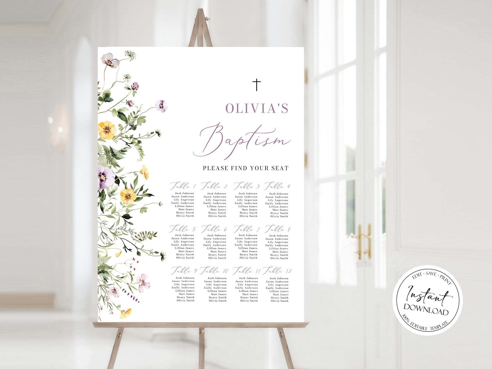 Wildflower Baptism Seating Chart Wildflower Christening - Etsy