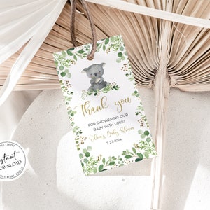 Koala Baby Shower Favor Tag Template, Greenery Gender Neutral Baby ...