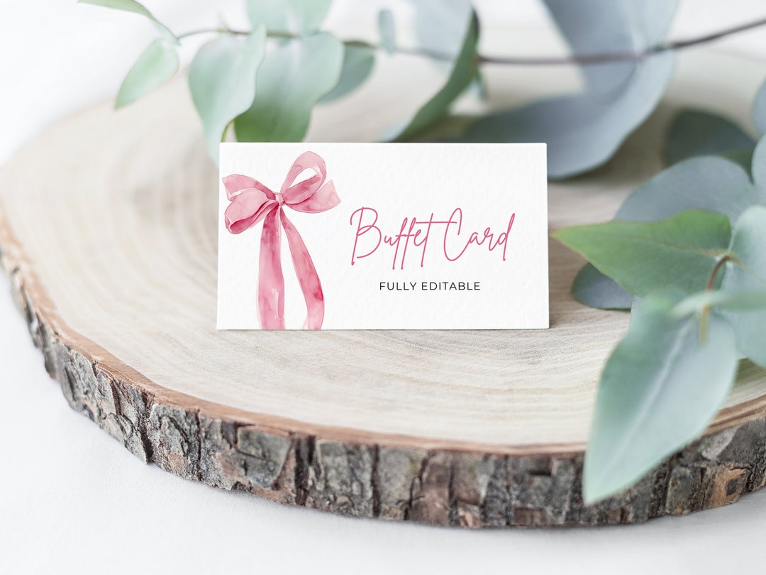 Pink Bow Food Labels, Pink Food Tent Cards, She's Tying the Knot Folded ...