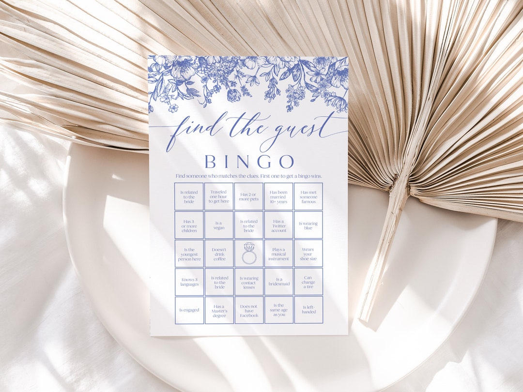 Blue Floral Find the Guest Bingo Bridal Shower Game, Printable Vintage ...