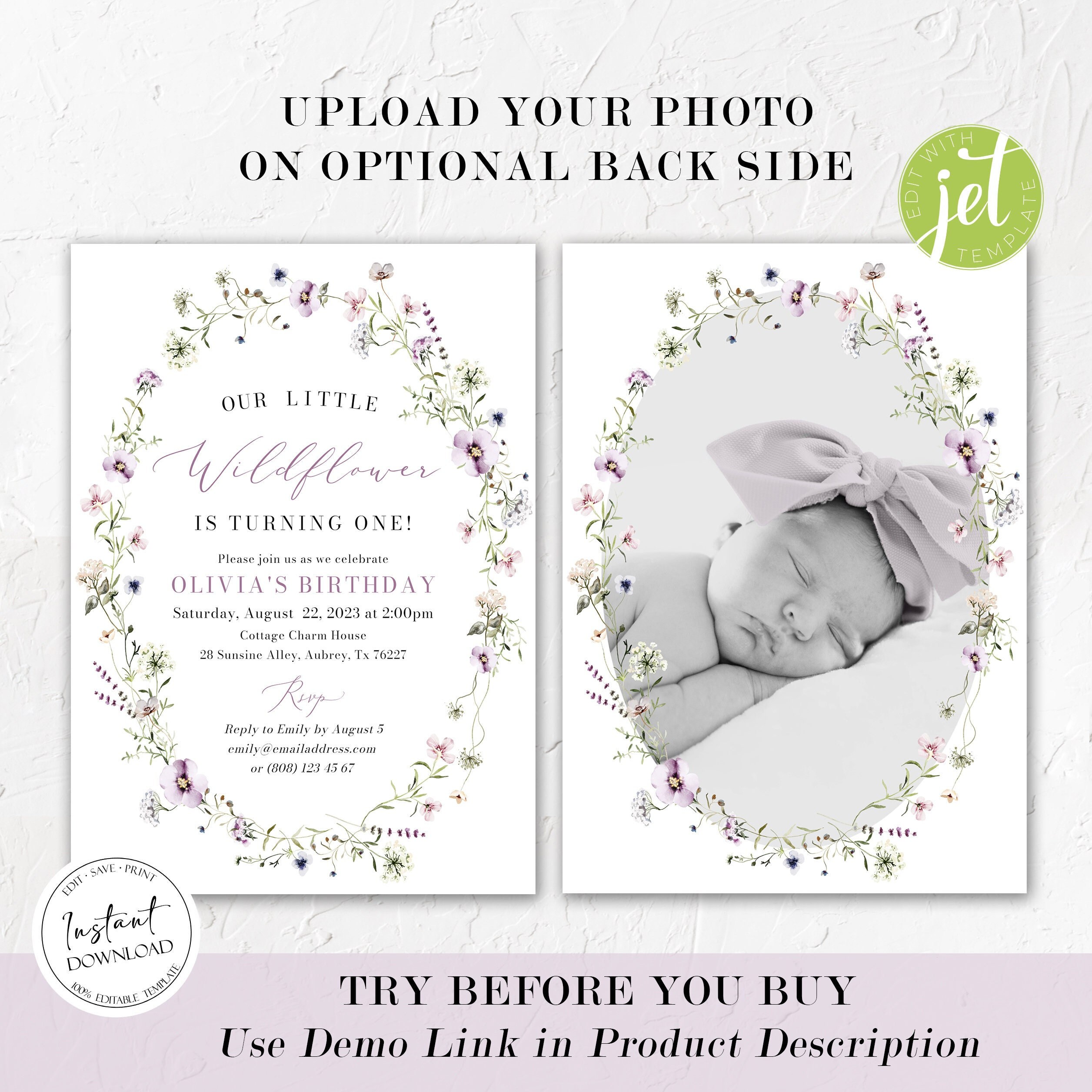 Wildflower Birthday Invitation Template, Our Little Wildflower Invite ...
