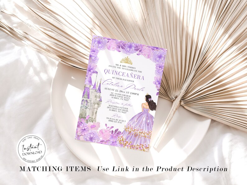 Purple Floral Quinceanera Invitations Princess Quinceanera - Etsy