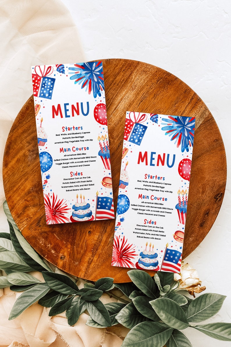4th of July Menu Card Template: Patriotic Stars & Stripes (editable ...