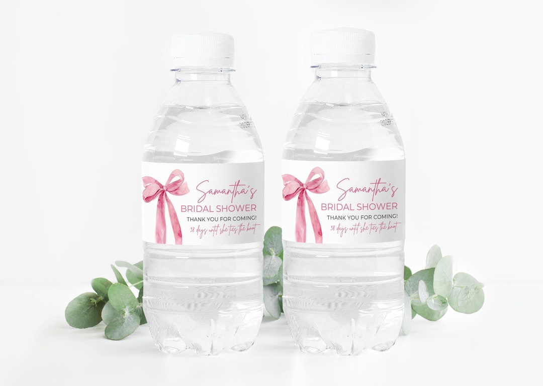 Pink Bow Water Bottle Label, Editable She's Tying the Knot Bridal ...