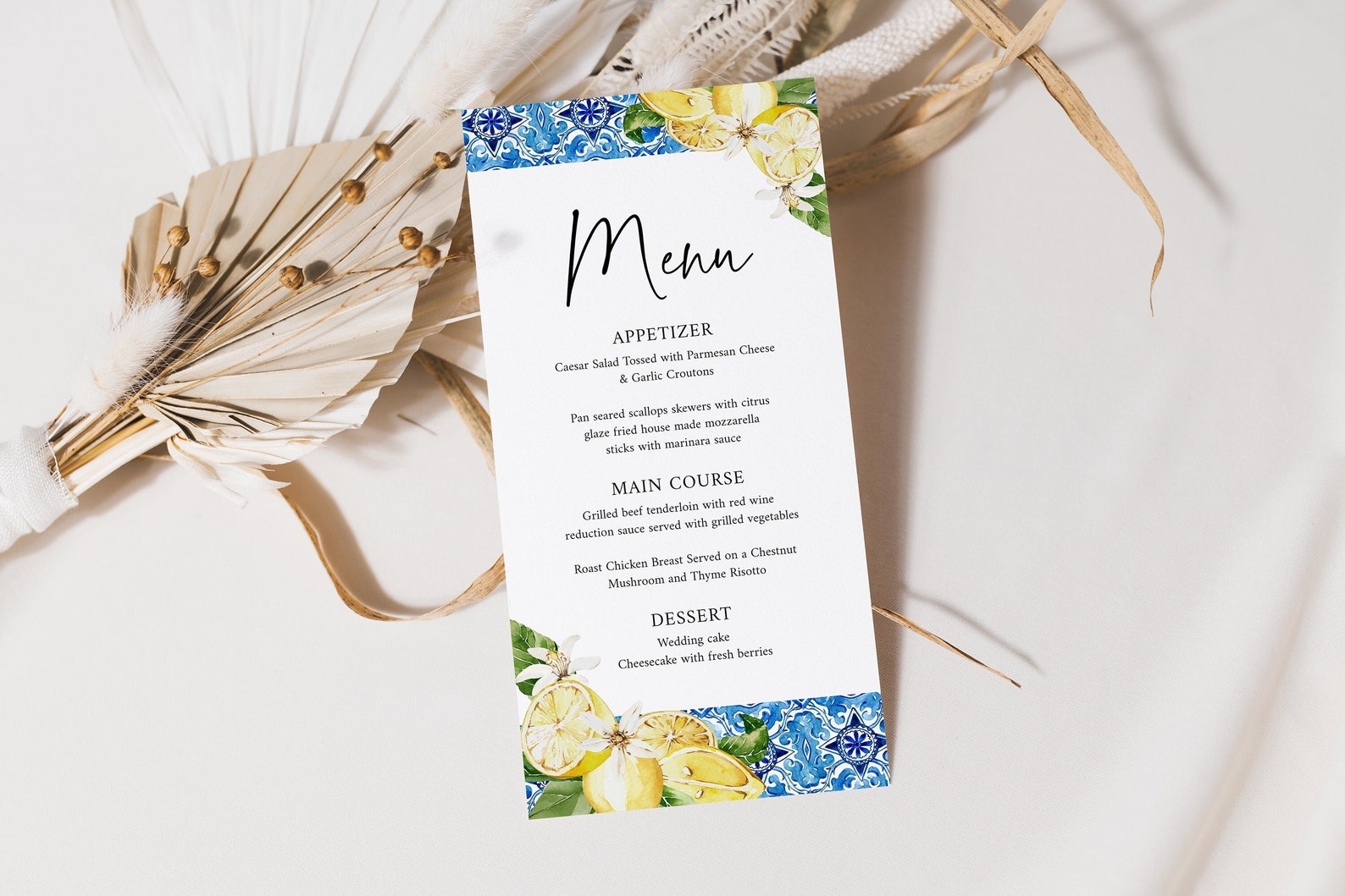 Blue Tiles Lemon Wedding Menu Template Editable Italian - Etsy