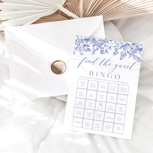 Blue Floral Find the Guest Bingo Bridal Shower Game, Printable Vintage ...