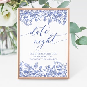 Blue Floral Date Night Ideas Cards, Victorian Blue Date Night Ideas ...