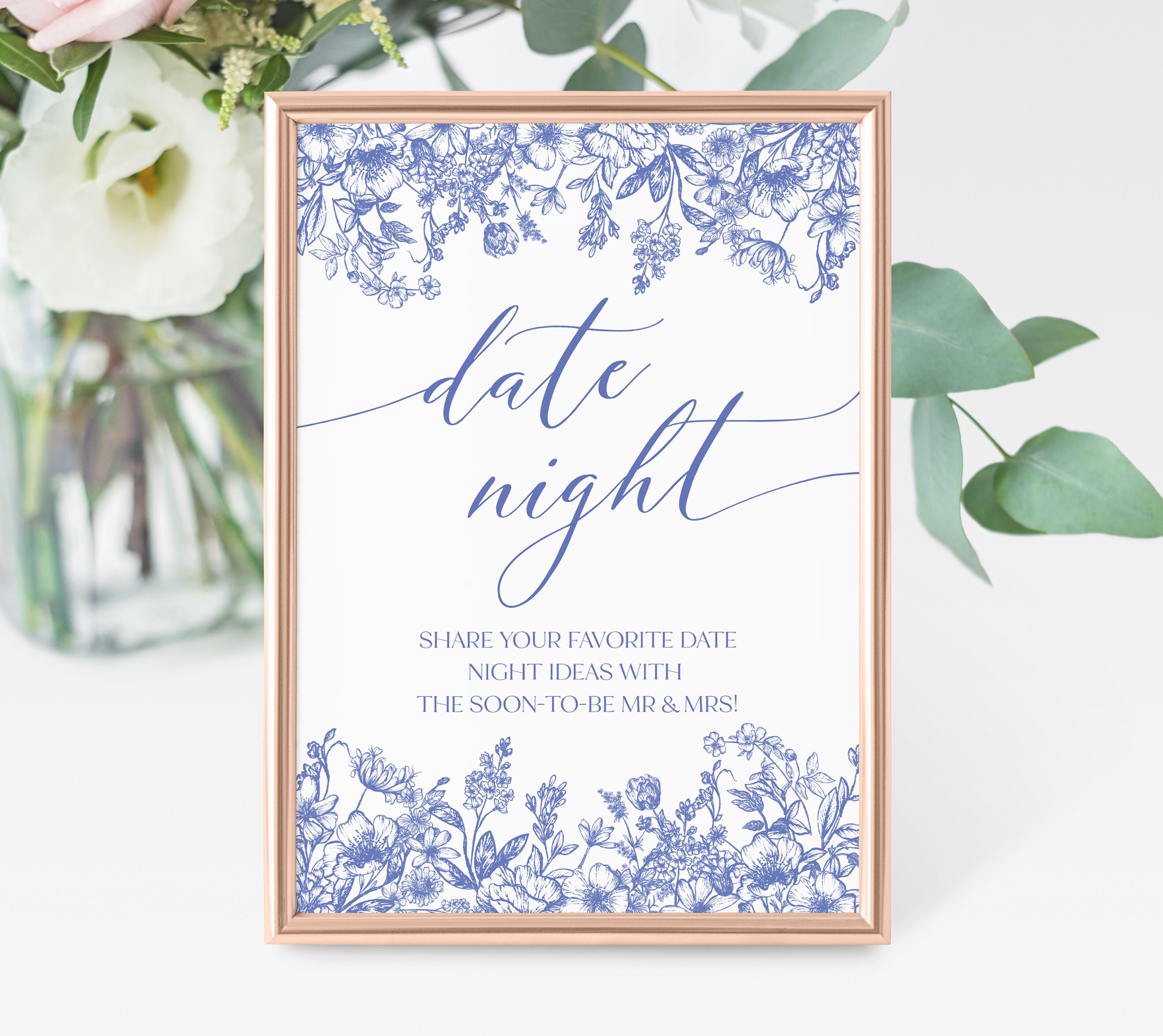 Blue Floral Date Night Ideas Cards, Victorian Blue Date Night Ideas ...