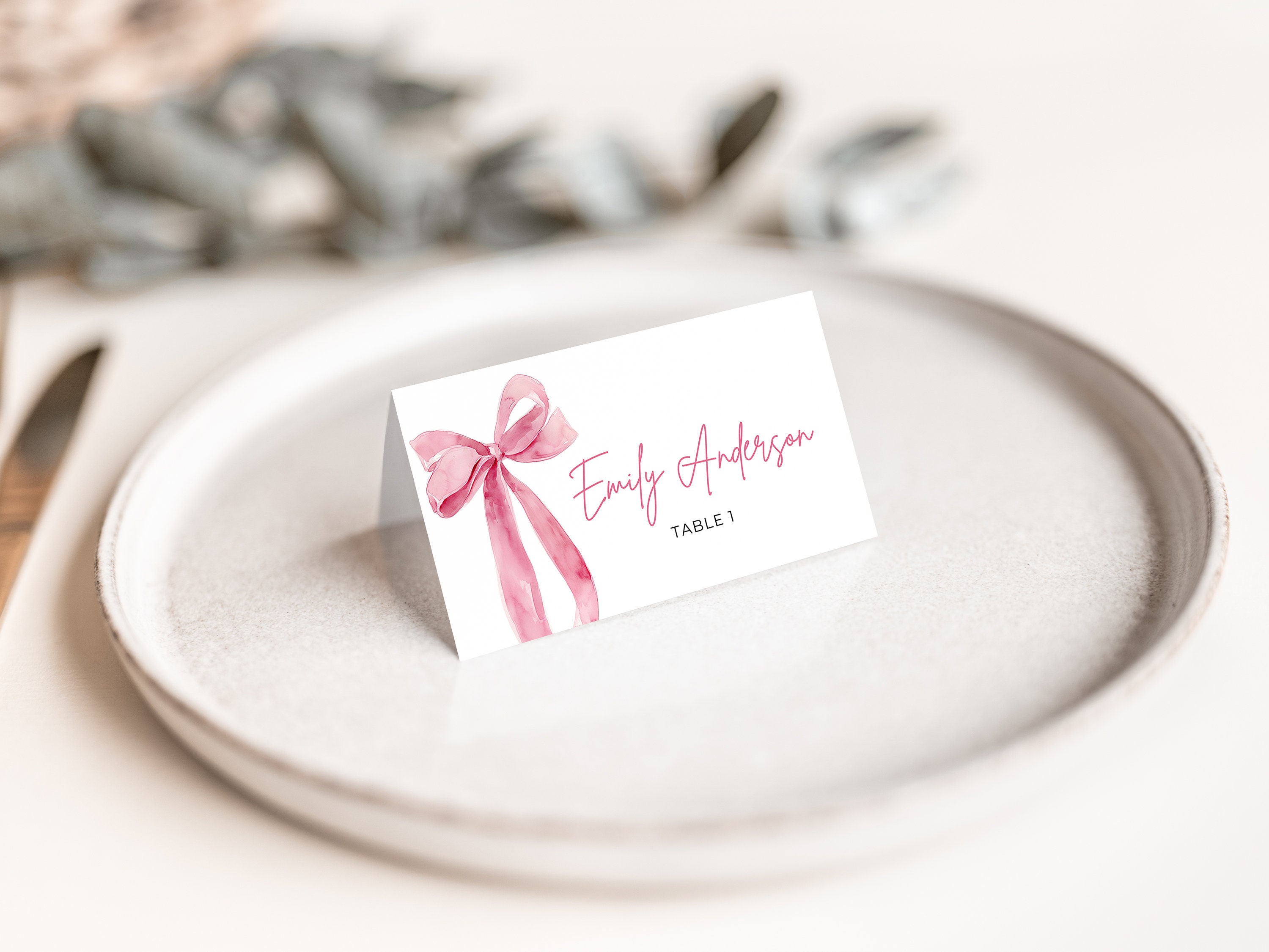 Pink Bow Food Labels, Pink Food Tent Cards, She's Tying the Knot Folded ...