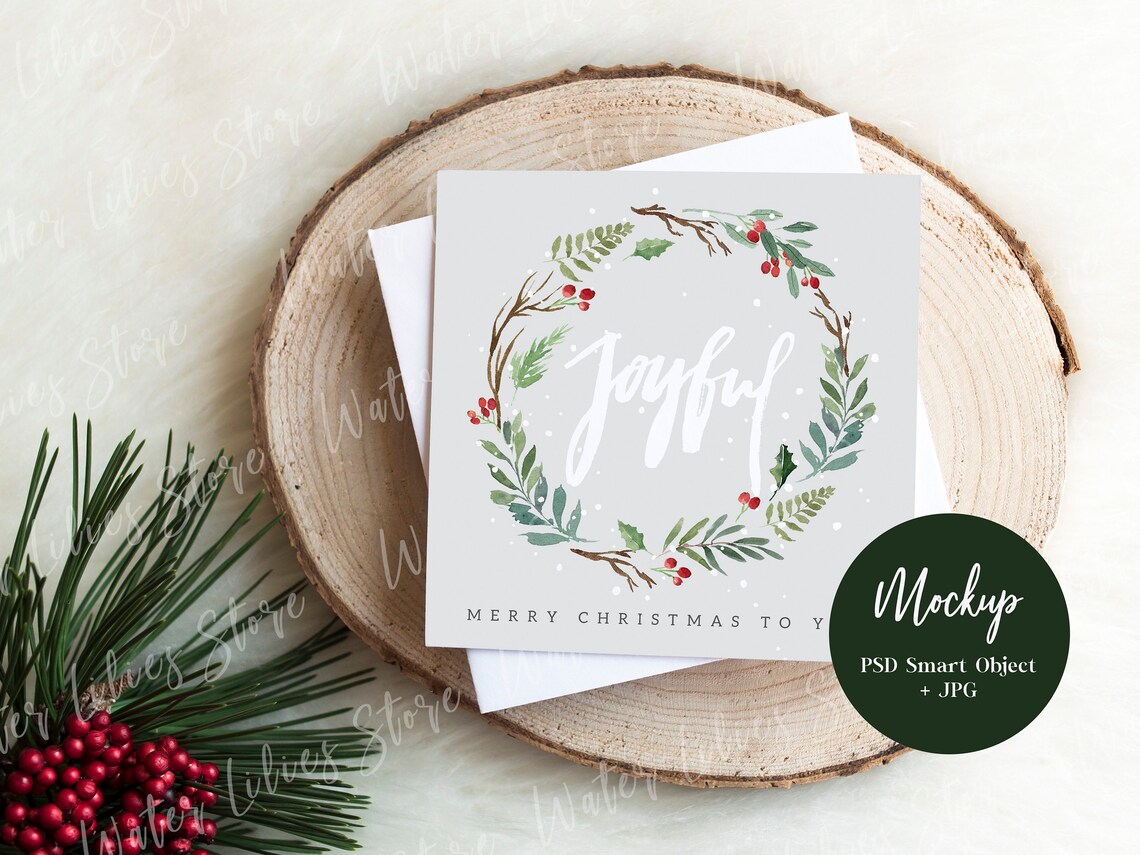 Square Christmas Card Mockup, Mockup Christmas Card, Square Holiday ...