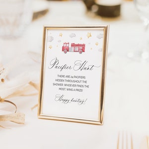 Firetruck Pacifier Hunt Sign, Printable Firefighter Hidden Pacifier ...