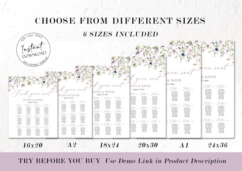 Wildflower Wedding Seating Chart Printable Floral Wedding - Etsy