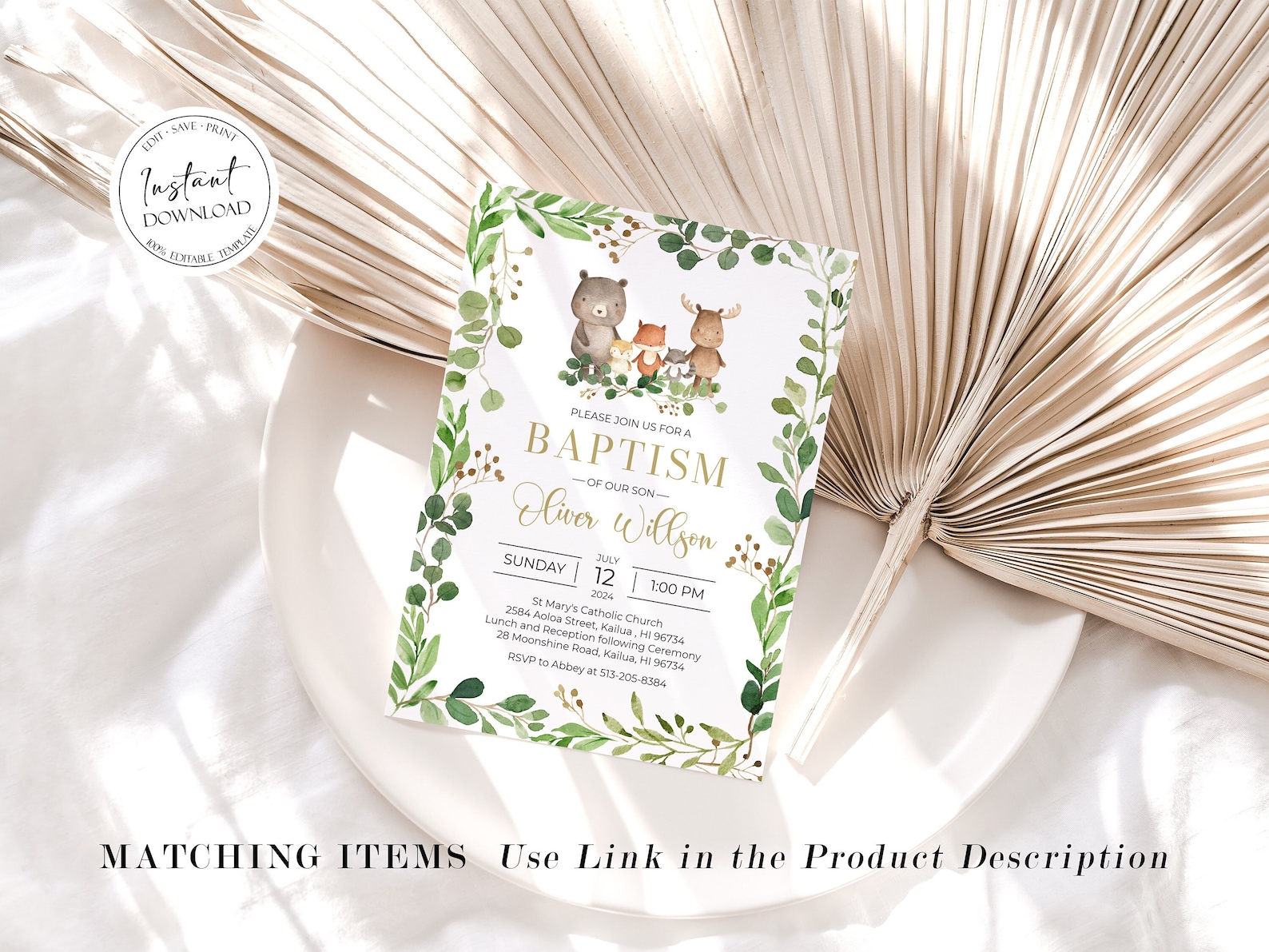 Baptism Invitation Animal Baptism Invitation Woodland - Etsy