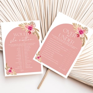Arch Pink Boho Baby Shower Games, Boho Pampas Grass Baby Shower Game ...