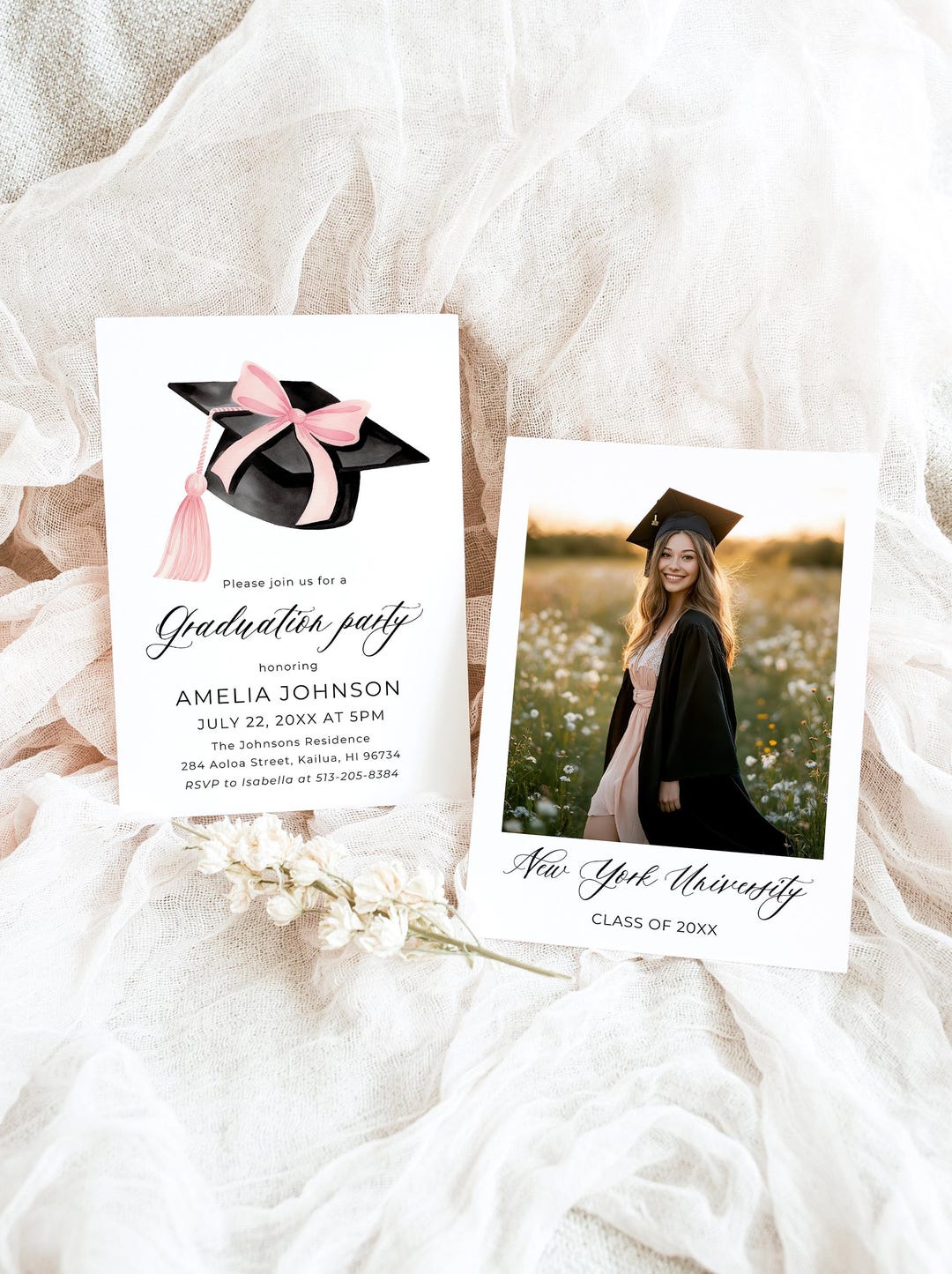 Pink Bow Graduation Cap Graduation Invitation, Class 2025 Graduate ...