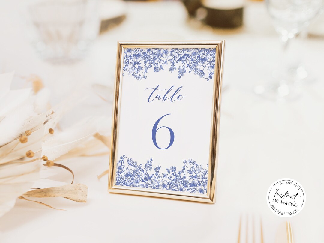 Vintage Floral Table Number, Blue Floral Wedding Table Numbers ...