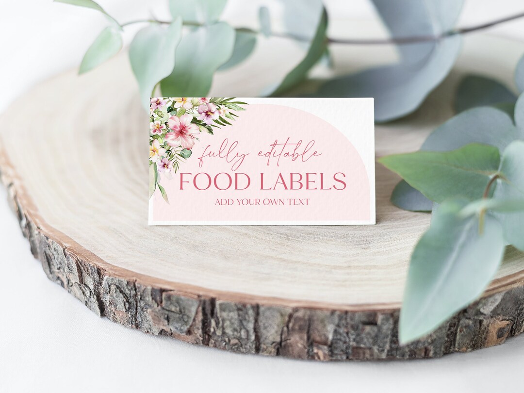 Hawaiian Food Labels Printable Modern Hot Pink Floral Food Tent Cards ...