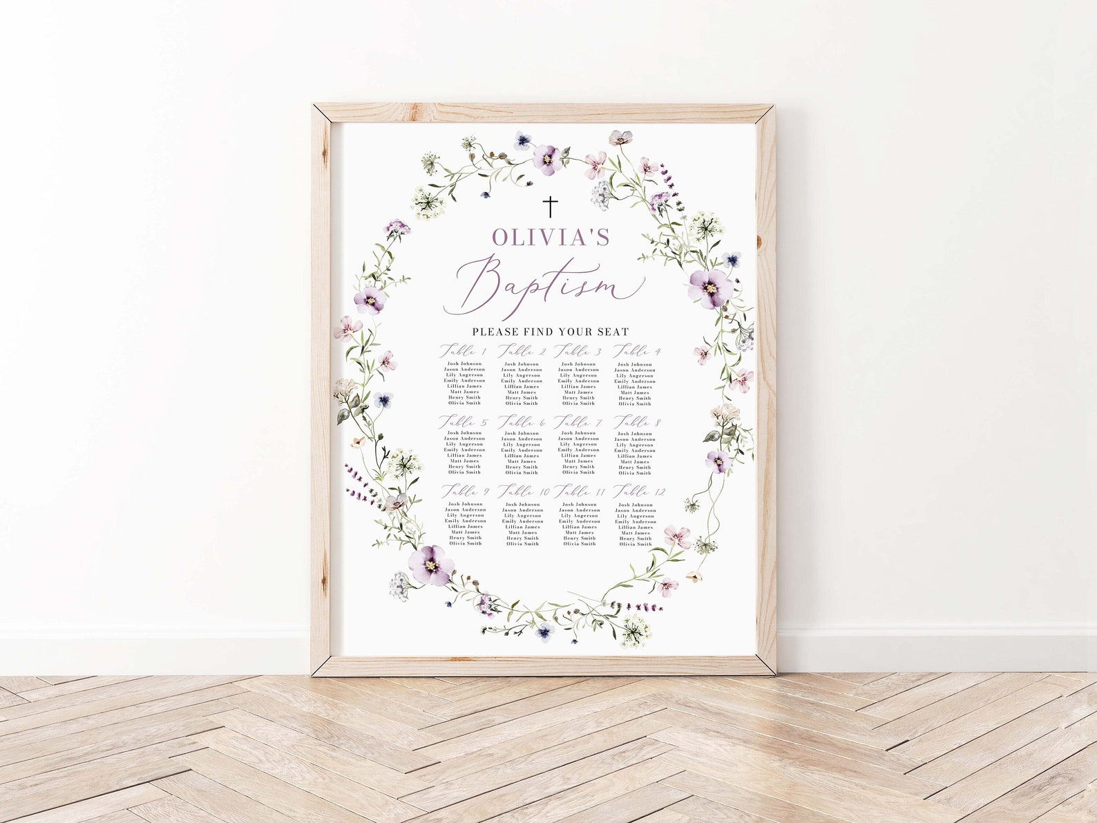 Wildflower Baptism Seating Chart, Wildflower Christening Seating Chart ...