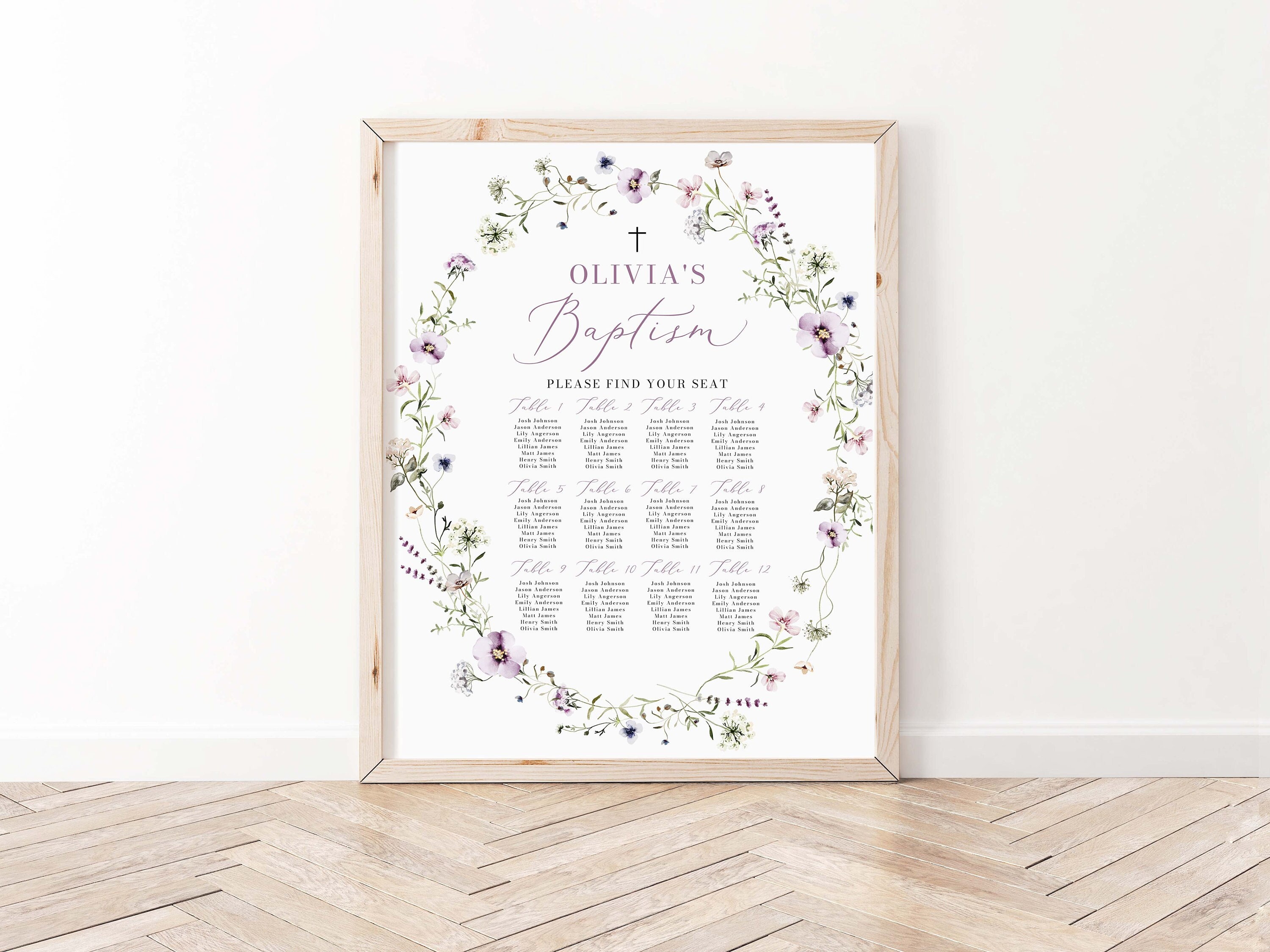Wildflower Baptism Seating Chart, Wildflower Christening Seating Chart ...