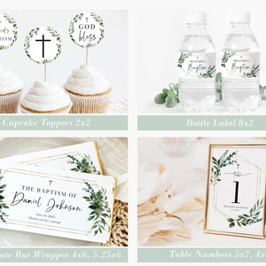 Greenery Gold Baptism Invitation Bundle, Editable Boy Christening ...