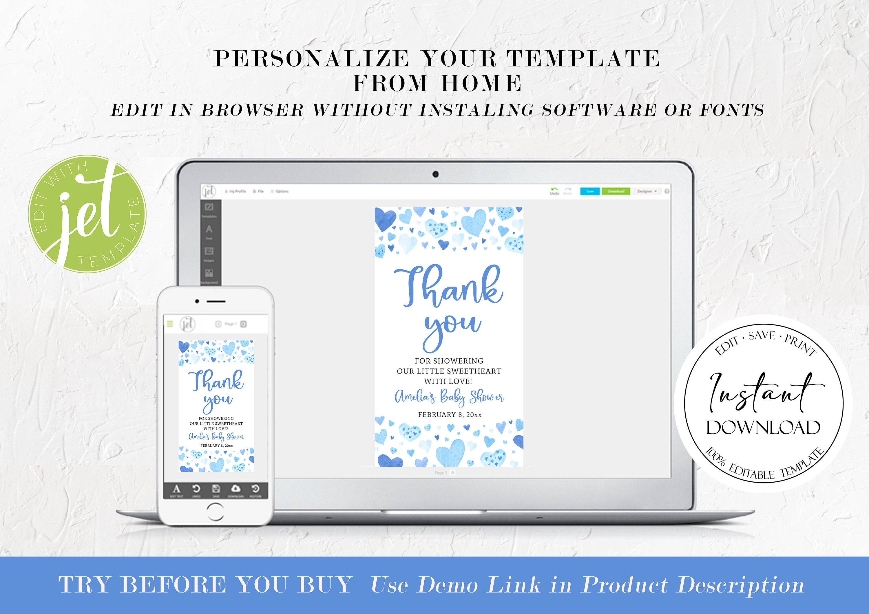 Valentine's Baby Shower Favor Tag Template, Printable Boy Blue Little ...
