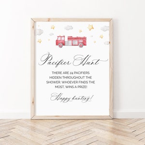 Firetruck Pacifier Hunt Sign, Printable Firefighter Hidden Pacifier ...
