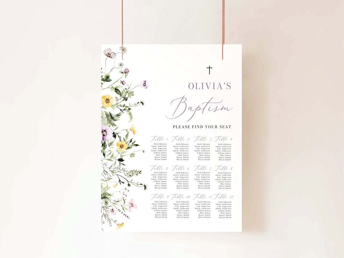 Wildflower Baptism Seating Chart Wildflower Christening - Etsy