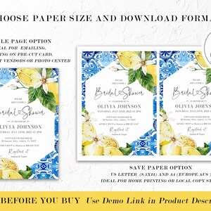 Italian Blue Tile Lemon Bridal Shower Invitation Template Mediterranean ...