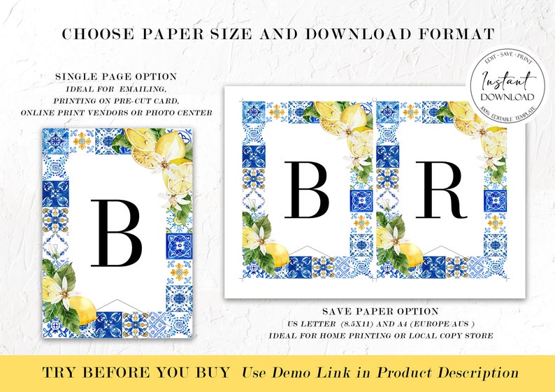 Blue Tiles Lemon Baby Shower Welcome Baby Banner Template - Etsy