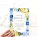 Italian Blue Tile Lemon Bridal Shower Invitation Template Mediterranean ...