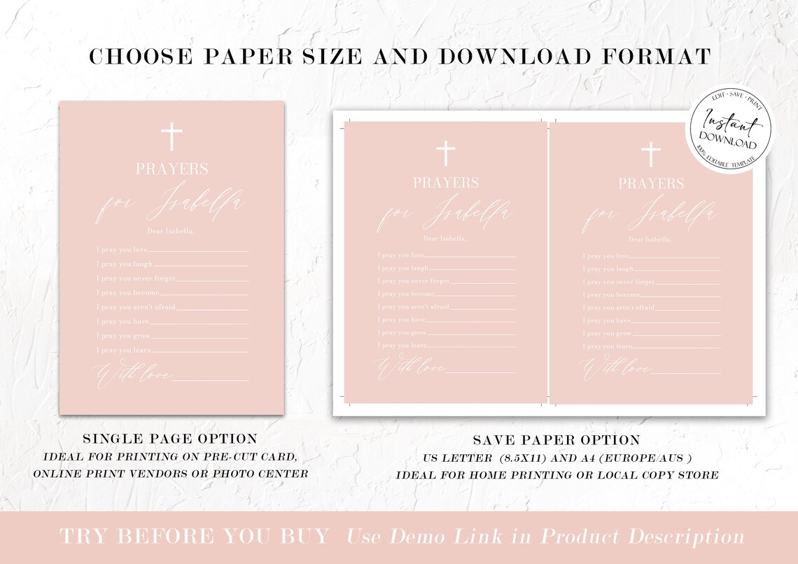 Dusty Pink Baptism Prayer Card Template, Blush Pink Prayers for Baby ...