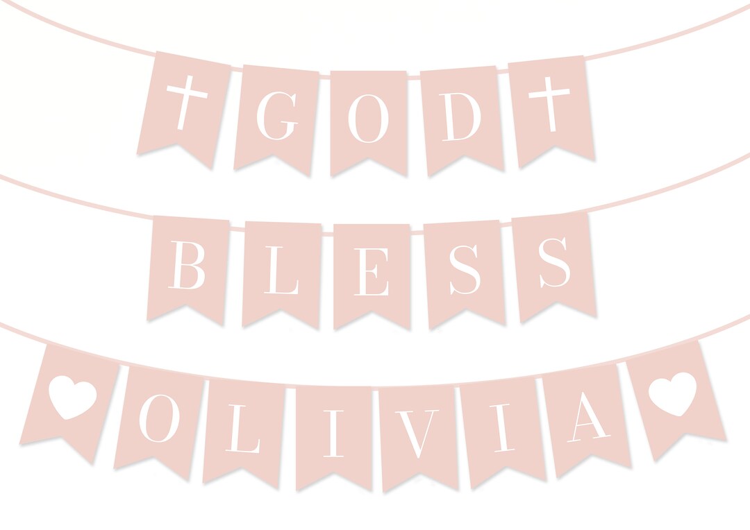 Dusty Pink Baptism God Bless Banner Template, Editable Blush Pink ...