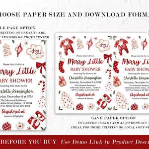 Red Winter Baby Shower Invitation Bundle, Editable Holiday Christmas ...