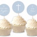 Dusty Blue Baptism Cupcake Toppers, Editable Christening Cupcake ...