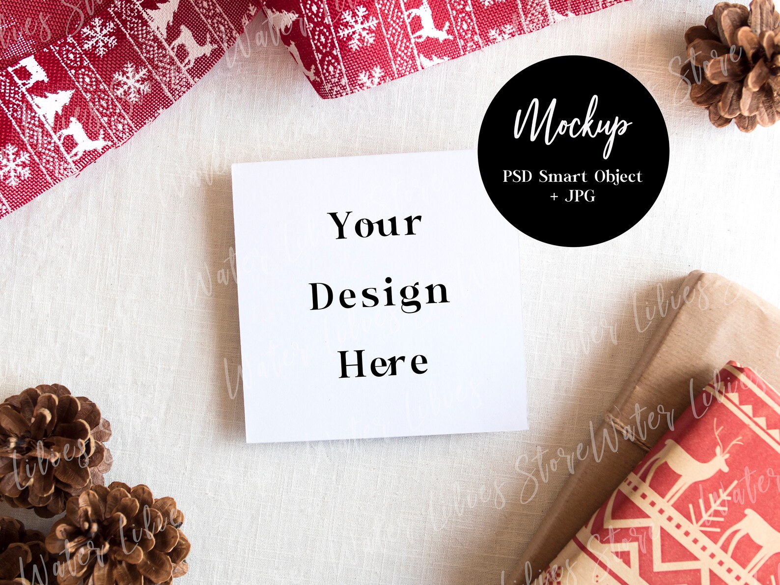 Square Christmas Card Mockup, Mockup Christmas Card, Square Holiday ...