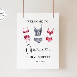 Lingerie Welcome Sign, Editable Lace Red Black Lingerie Bridal Shower ...