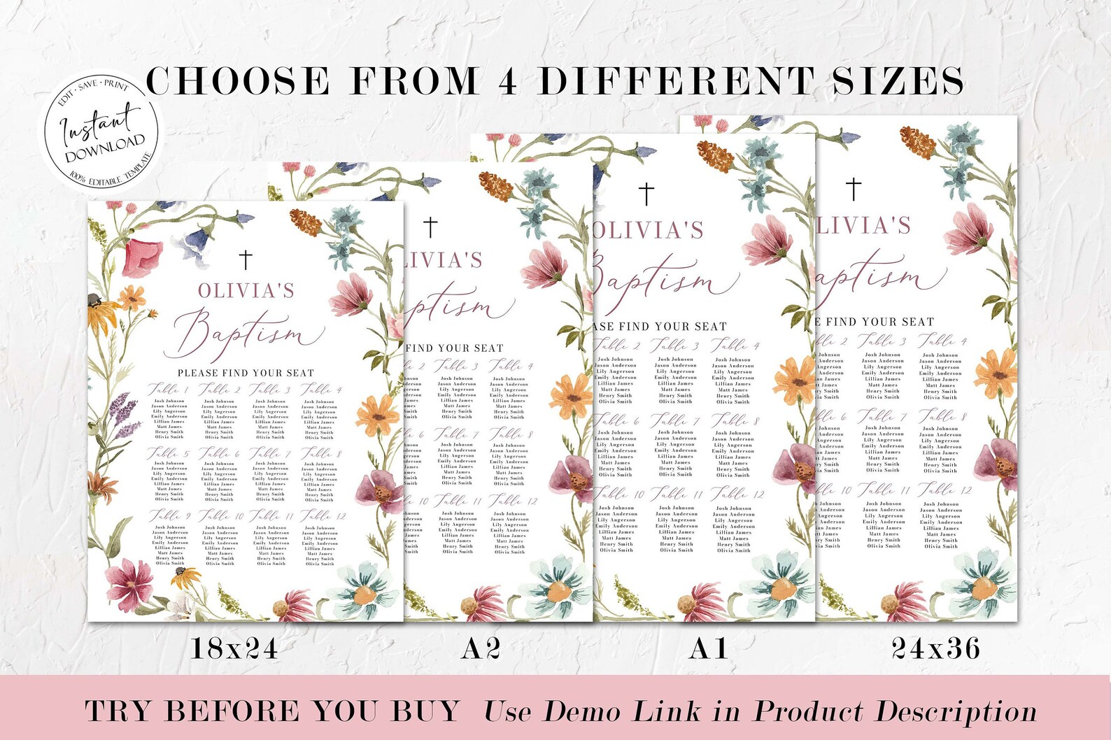 Wildflower Baptism Seating Chart Christening Seating Chart - Etsy