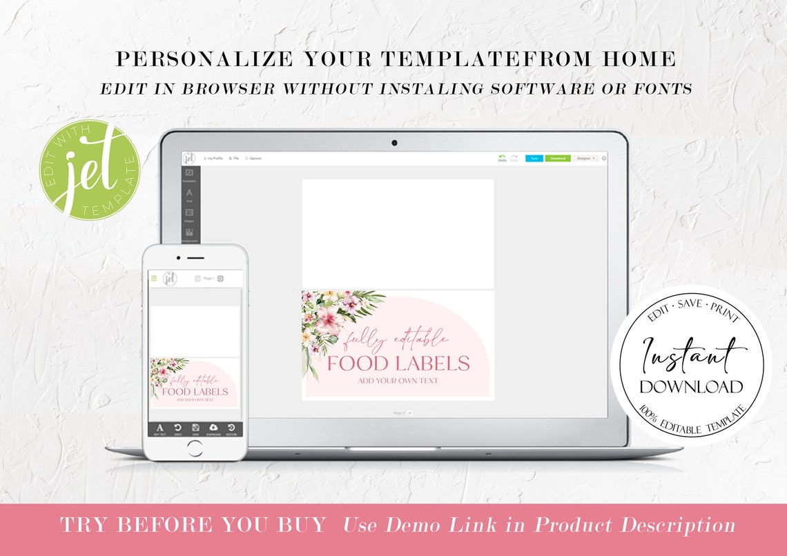 Hawaiian Food Labels Printable Modern Hot Pink Floral Food Tent Cards ...