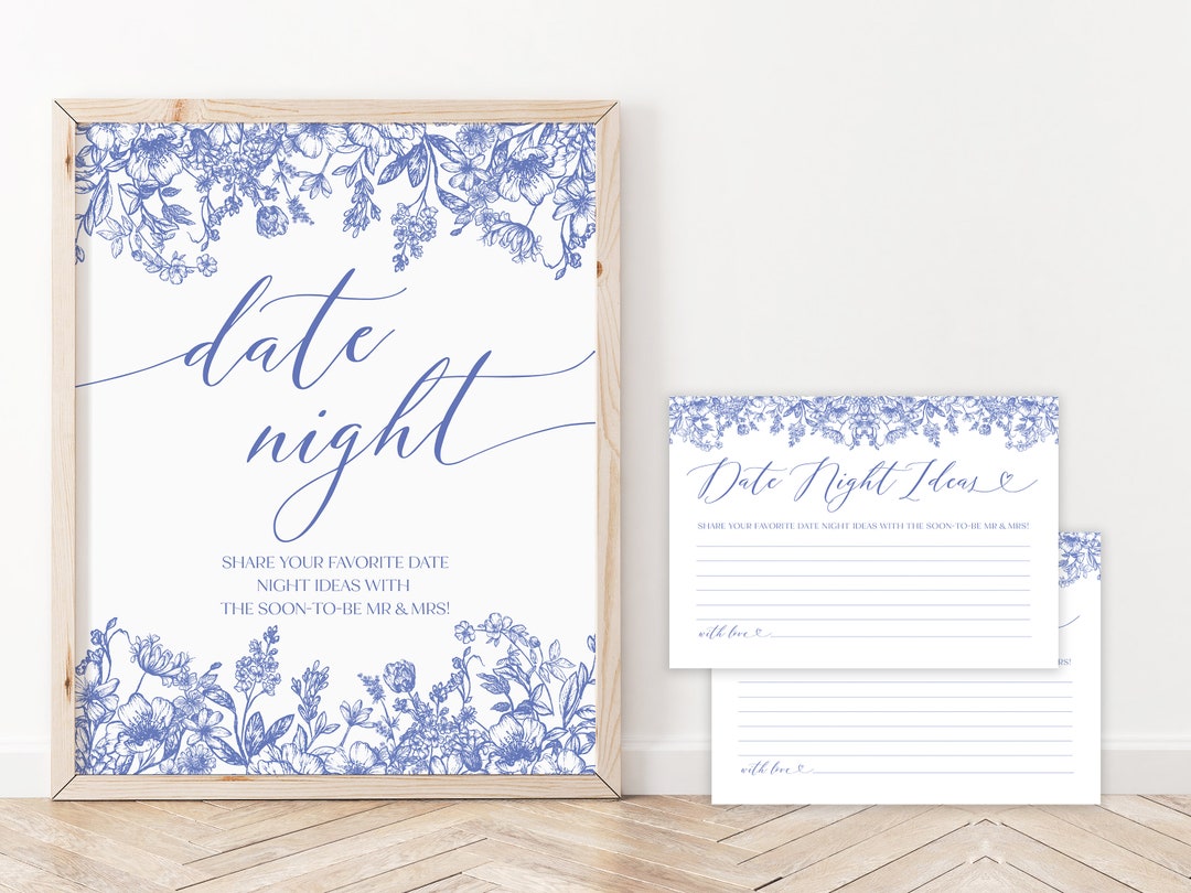 Blue Floral Date Night Ideas Cards, Victorian Blue Date Night Ideas ...