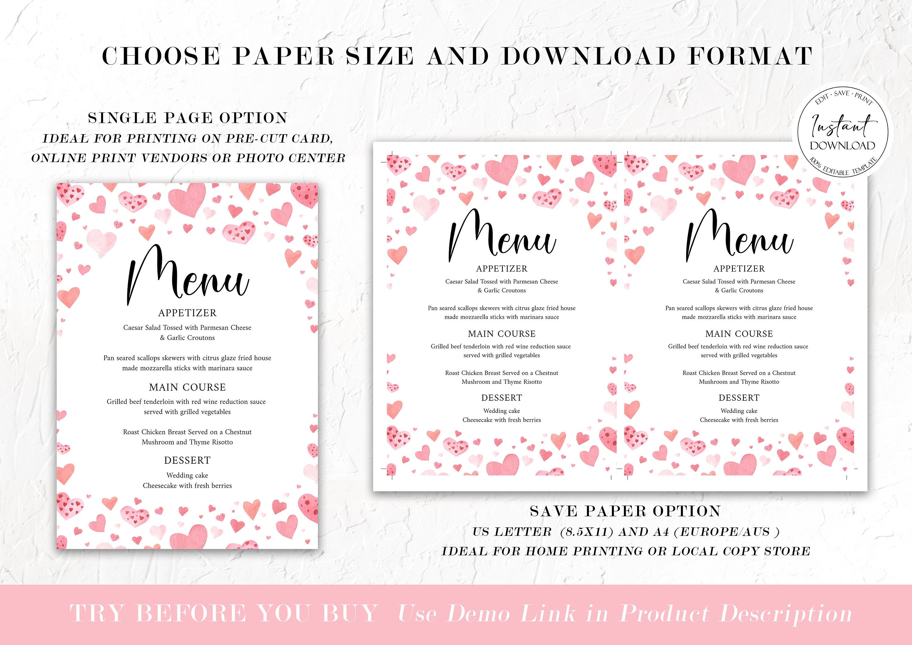 EDITABLE Valentine's Menu Template, Printable Valentine's Day Menu ...