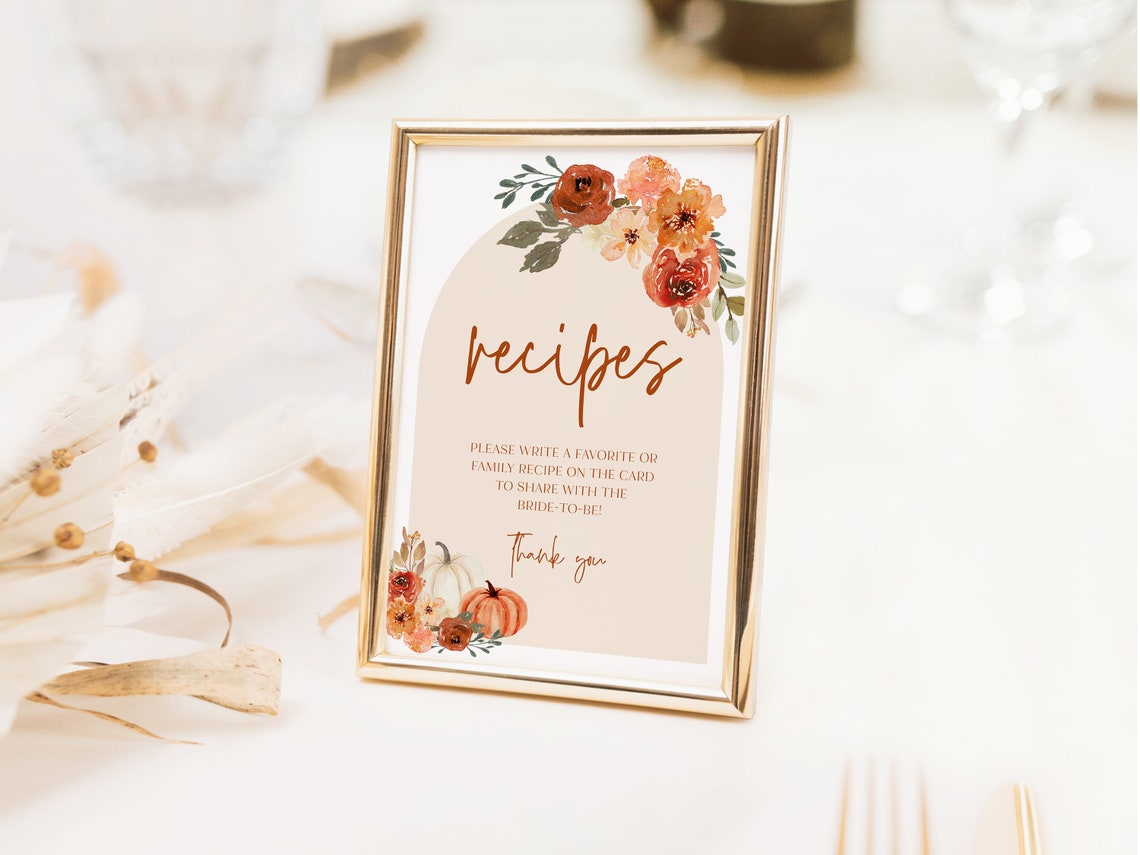 Fall Recipe Card Template, Editable Arch Boho Fall Bridal Shower Recipe ...