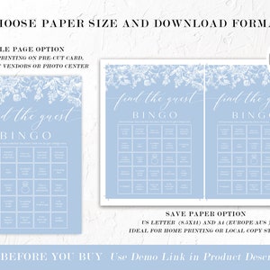 Dusty Blue White Find the Guest Bingo Bridal Shower Game Printable Blue ...