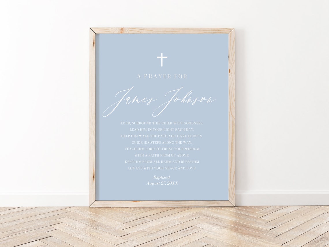 Dusty Blue Baptism Prayer Sign Template, Dusty Blue White Cross ...
