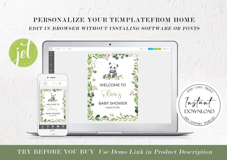 Panda Welcome Sign Panda Baby Shower Welcome Sign Greenery - Etsy