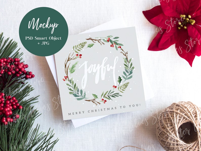 Square Christmas Card Mockup, Mockup Christmas Card, Square Holiday ...