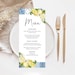 Blue Tiles Lemon Wedding Menu Template Editable Italian Reception Menu ...