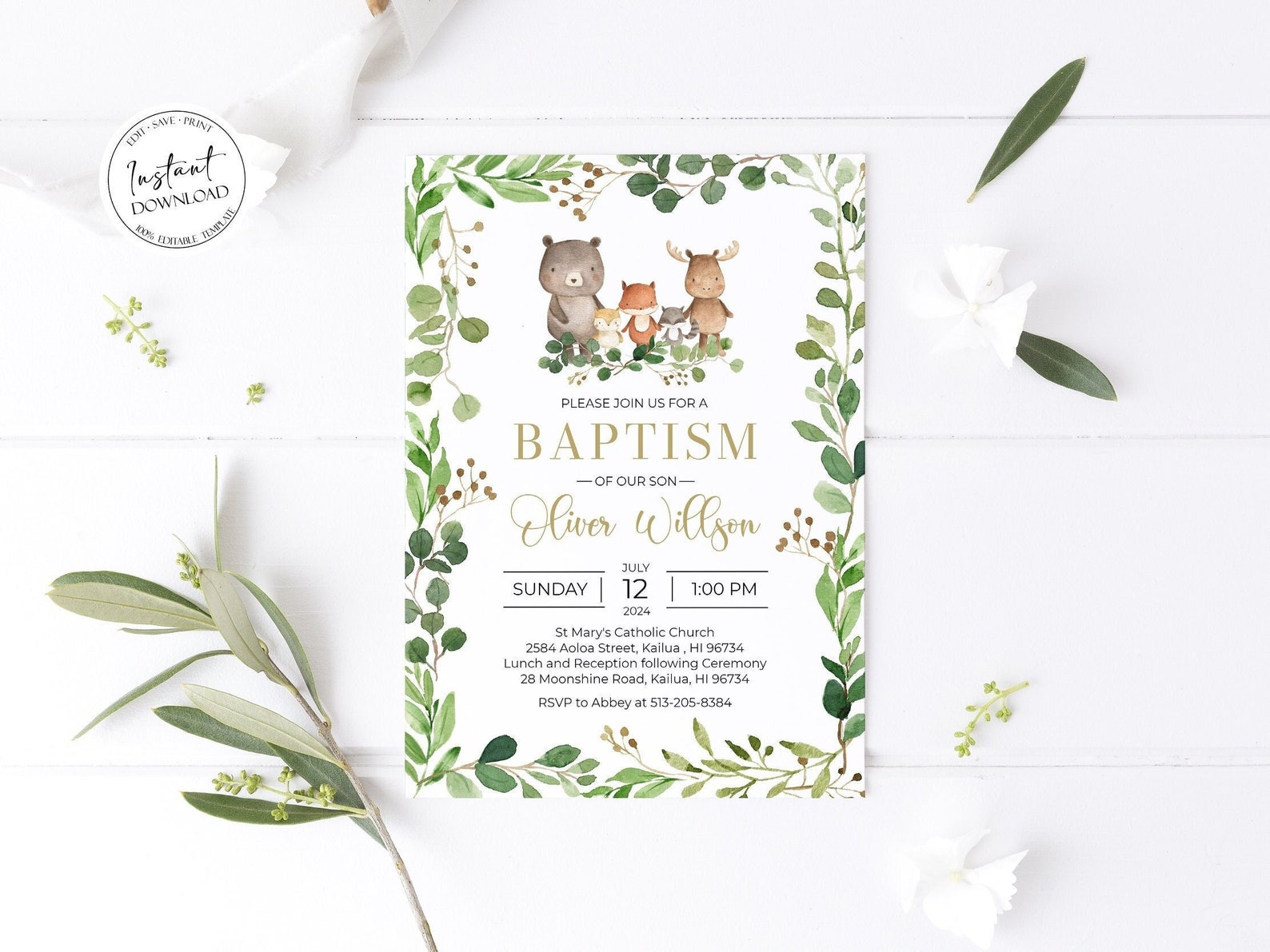 Baptism Invitation Animal Baptism Invitation Woodland - Etsy