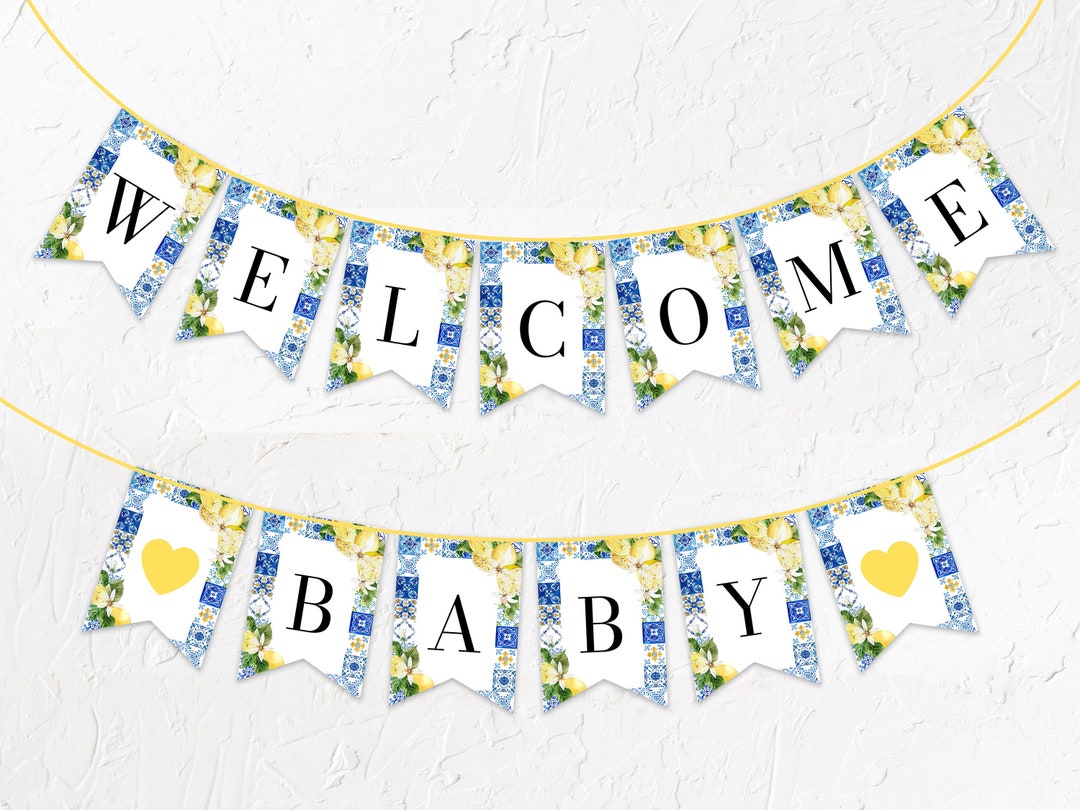 Blue Tiles Lemon Baby Shower Welcome Baby Banner Template ...