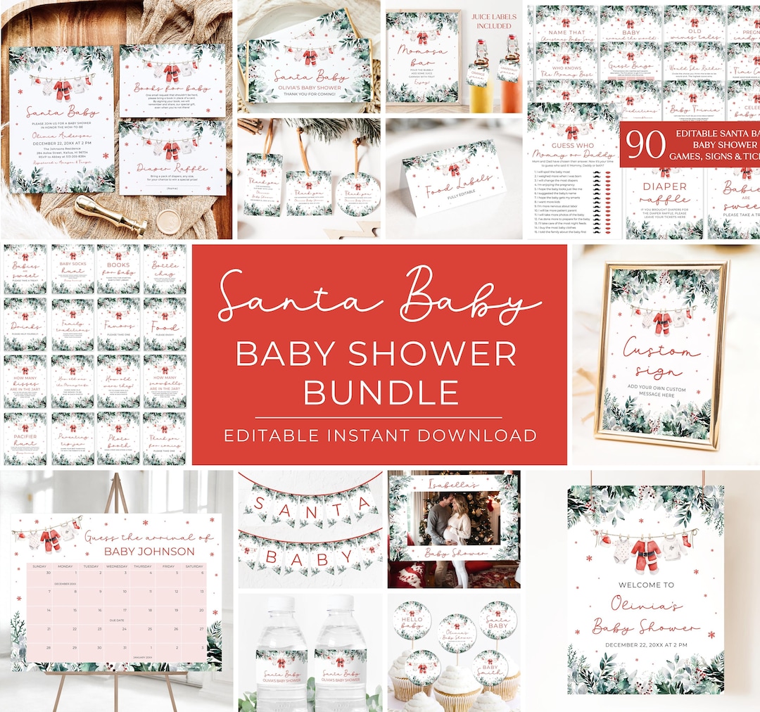 Santa Baby Baby Shower Invitation Bundle, Christmas Baby Clothes Winter ...
