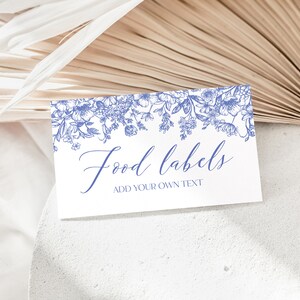 Blue Floral Food Labels, Blue Vintage Floral Food Tent Cards, Victorian ...